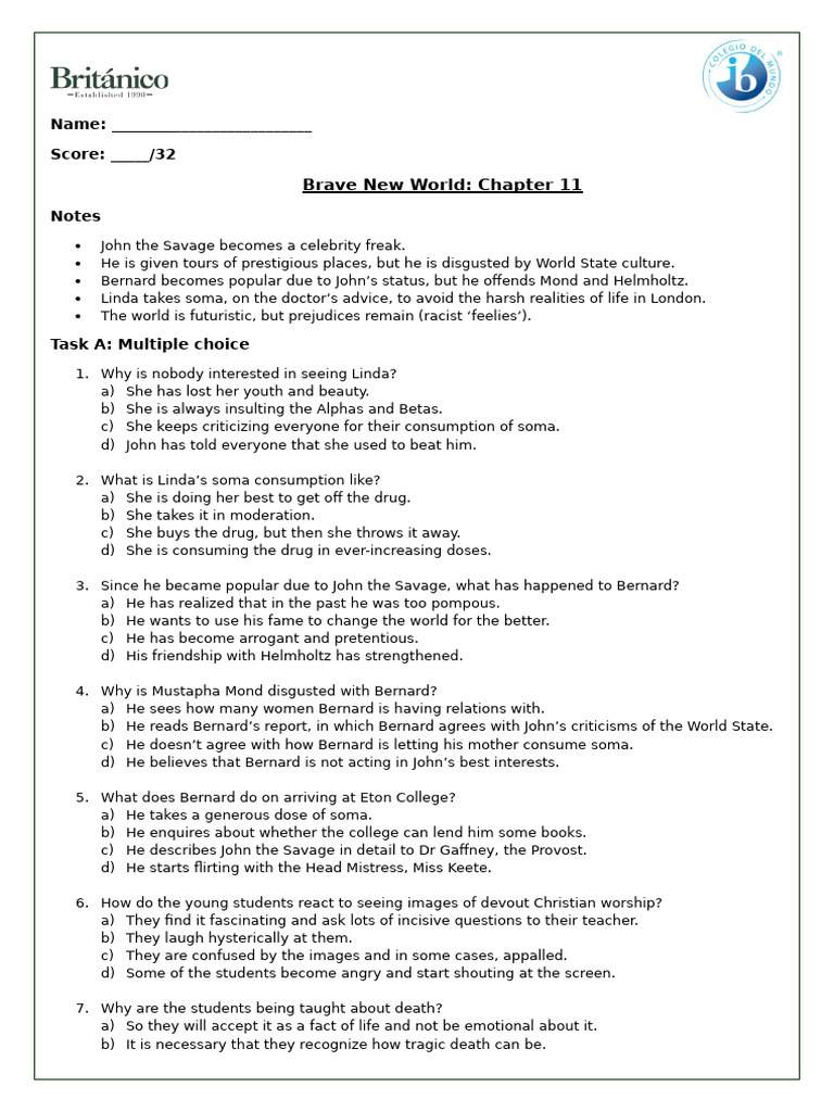 "Brave New World: Chapter 11-13 Summary" | PDF