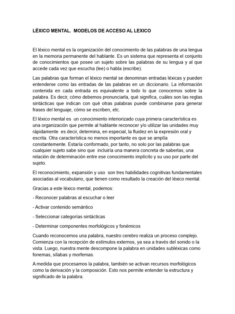 Léxico Mental | PDF | Palabra | Léxico