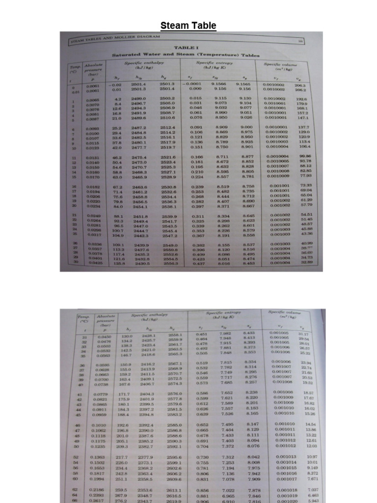 Steam Table | PDF