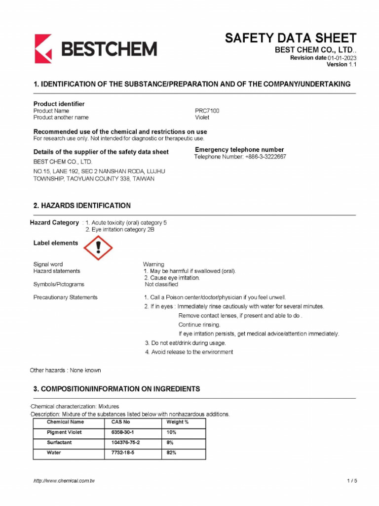 PRC 7100 Violet SDS | PDF | Personal Protective Equipment | Water