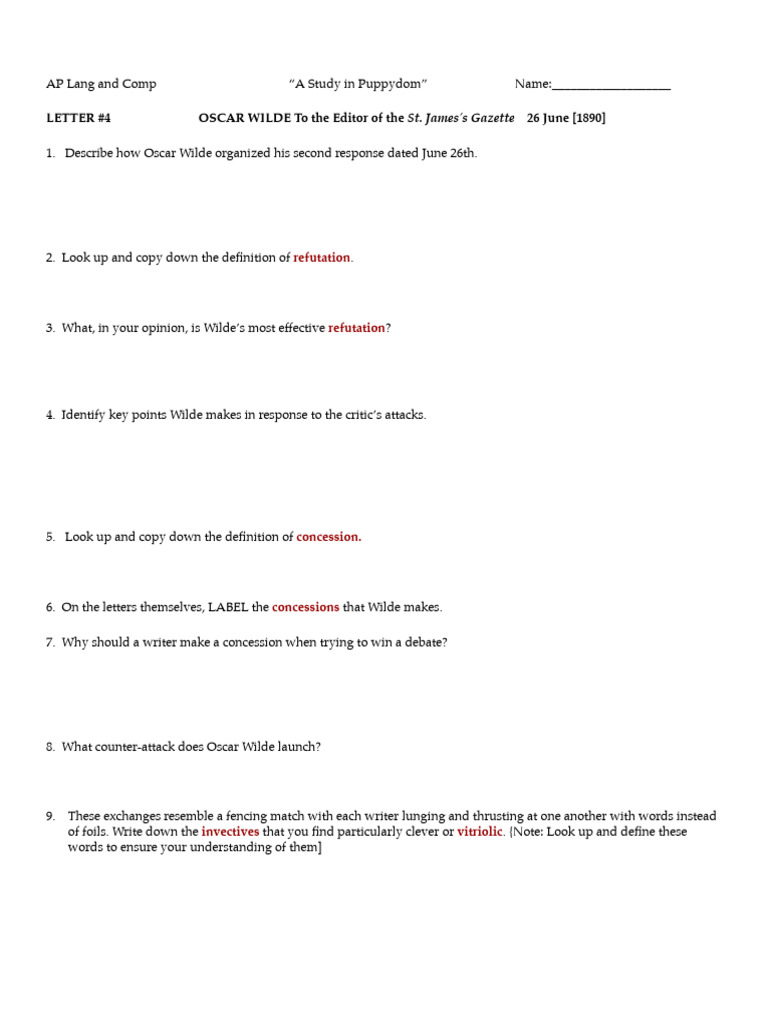 3-5 Oscar Wilde Letter Exchange Homework | PDF