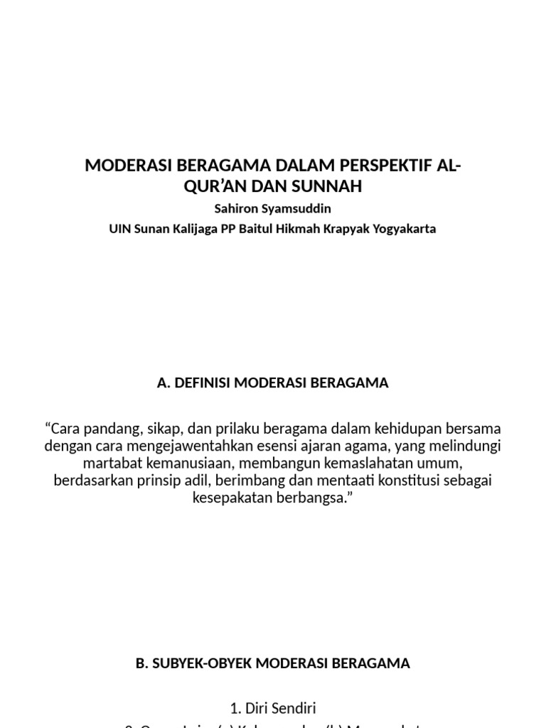 Moderasi Beragama Perspektif Al-quran Dan Hadis | PDF