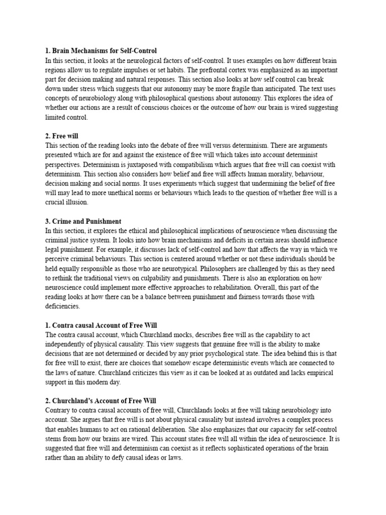 Neuroscience of Self-Control & Free Will | PDF | Free Will | Determinism