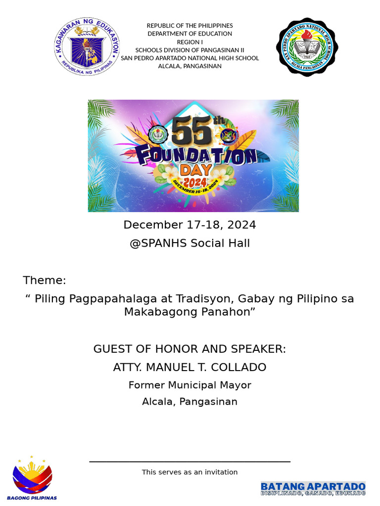55th SPANHS Foundation Day Activities | PDF