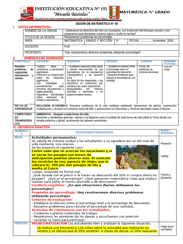 U06-Sem-37 Mat-Sesion 06 Porcentaje I | PDF | Porcentaje | Matemáticas