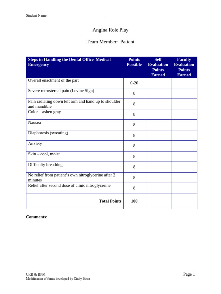 3 Checklist Role Play - Angina | PDF | Health Care | Medicine