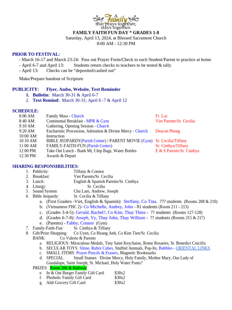 Family Faith Fun Day 2024 Schedule | PDF | Mass (Liturgy)