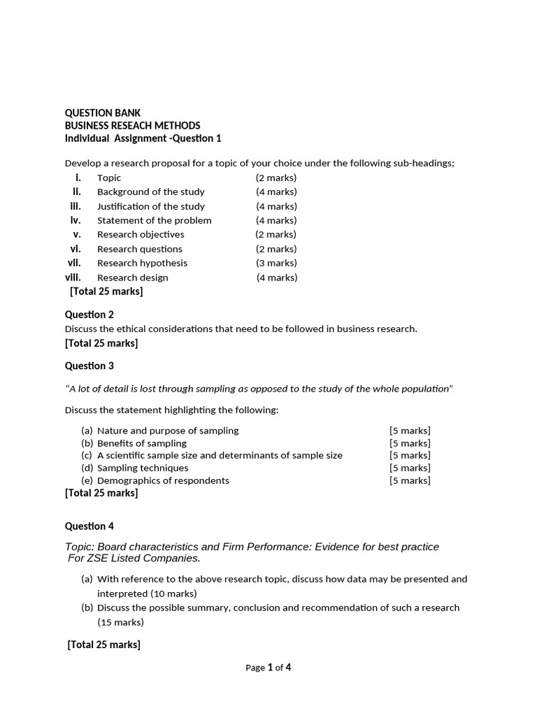 Business Research Methods HACC225 Question Bank | PDF | Sampling ...