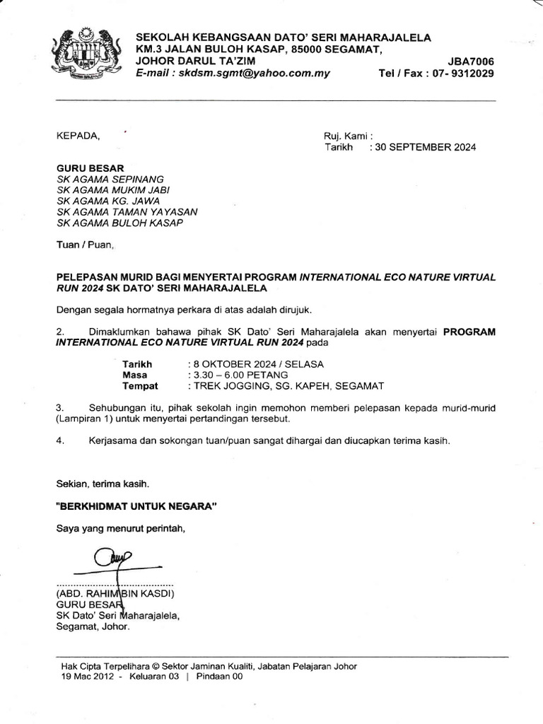 Pelepasan Murid Virtual Run (08.10.2024) | PDF