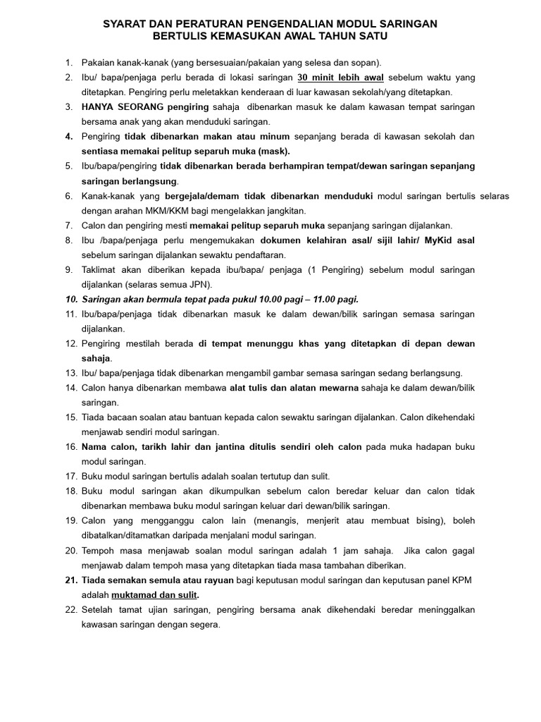 03 Syarat Dan Peraturan Pengendalian Modul Saringan Bertulis | PDF