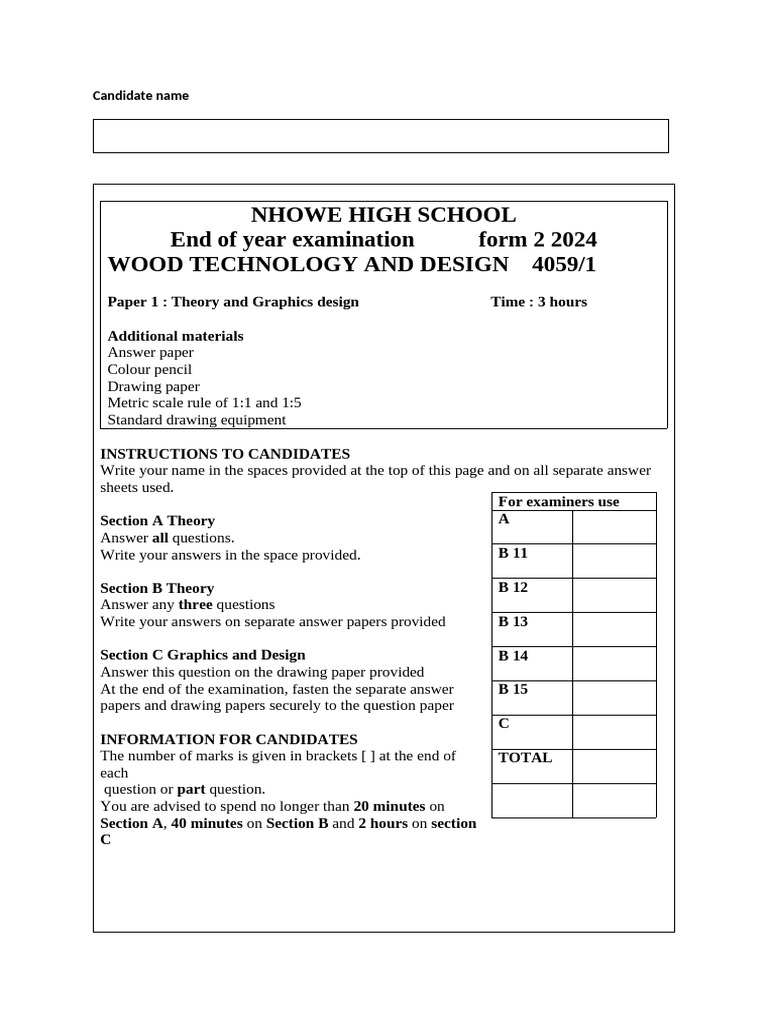 NHOWE High School Wood Technology Exam | PDF | Lumber