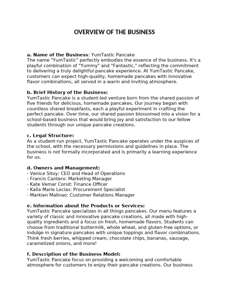 Overview of The Business | PDF | Pancake