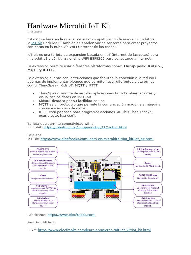 Hardware Microbit IoT | PDF | Internet de las Cosas | Scratch (lenguaje de programación)
