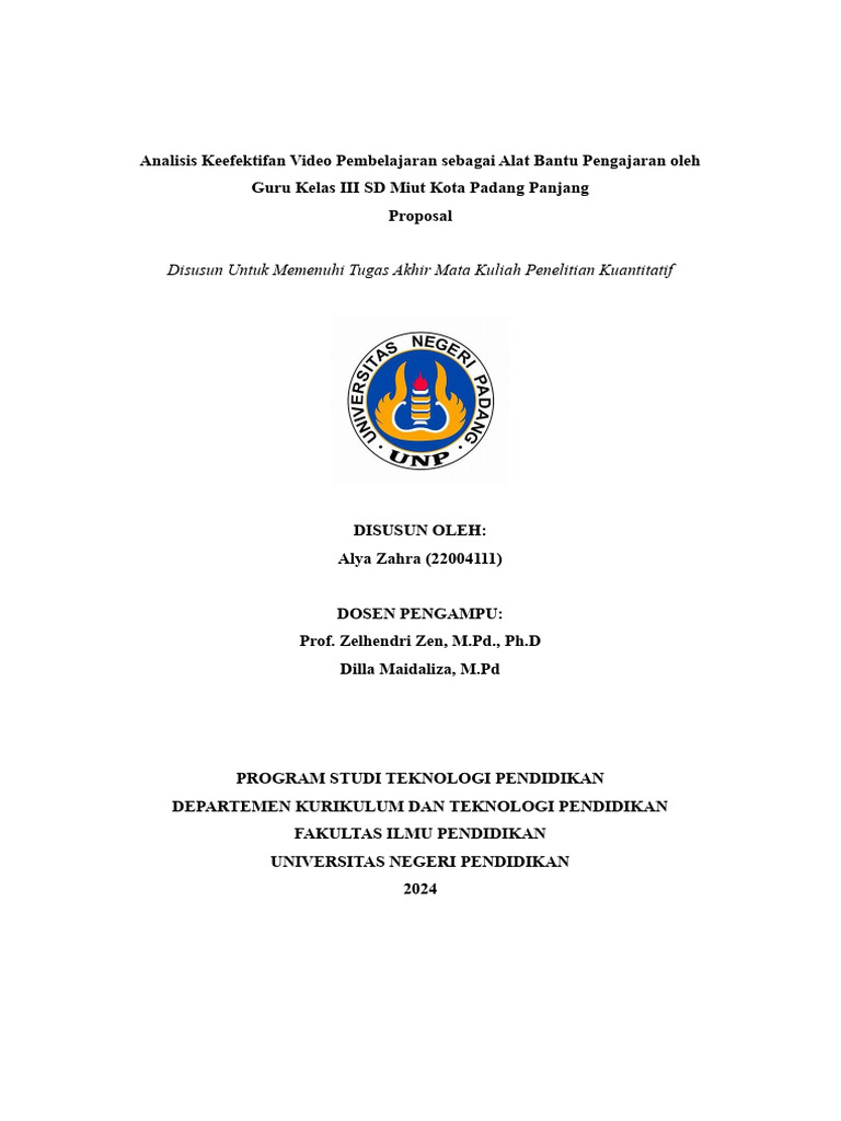Proposal Penelitian Kuantitatif Alya Zahra 22004111 Fix | PDF