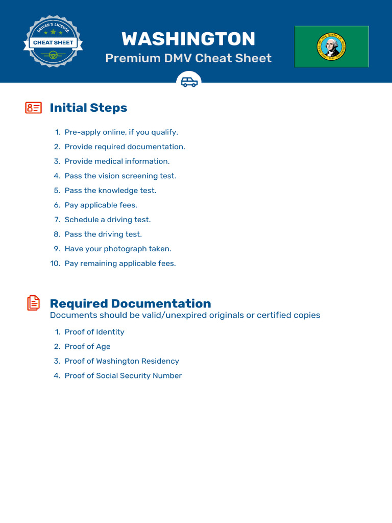 Washington DMV Cheat Sheet Guide | PDF | Traffic | Traffic Light
