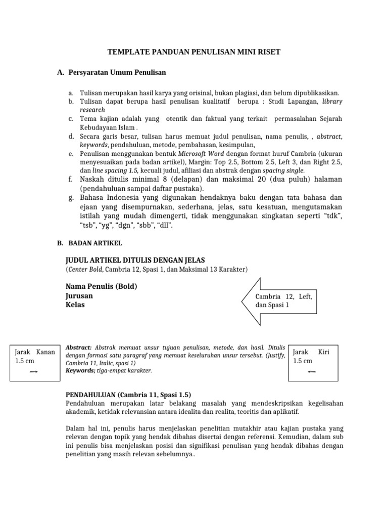 Template Panduan Penulisan Mini Riset | PDF