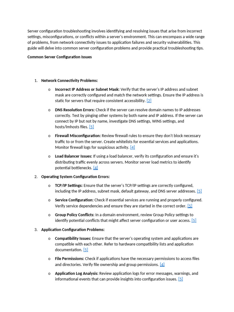 Server Configuration Troubleshooting Involves Identifying and Resolving Issues That Arise From ...