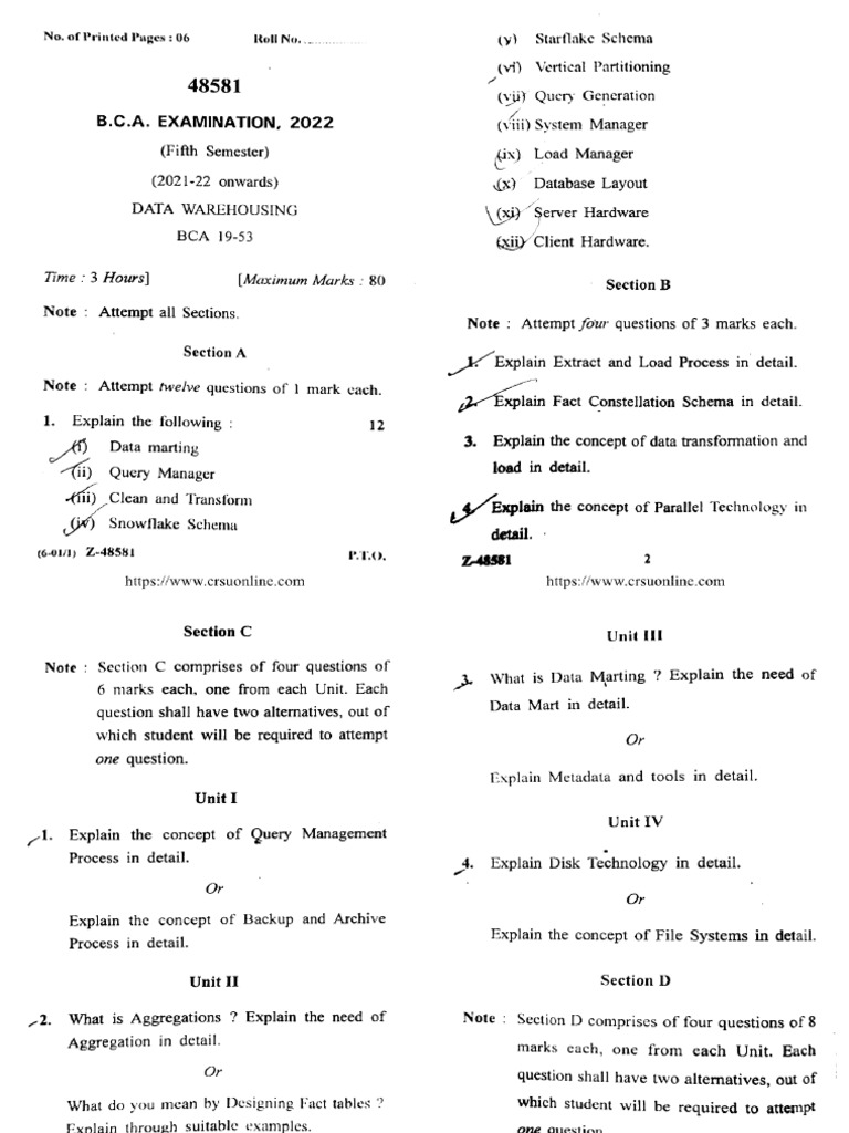 Bca 5 Sem Data Warehousing 48581 2022 | PDF