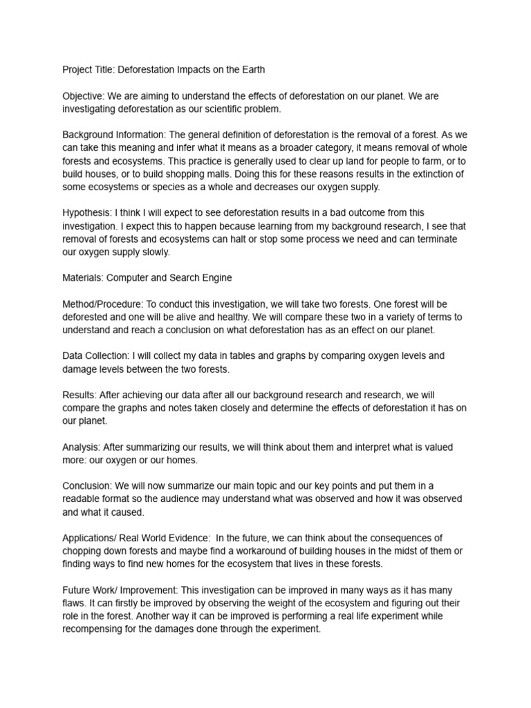 Earth Science PBL Draft 1 | PDF | Deforestation | Experiment