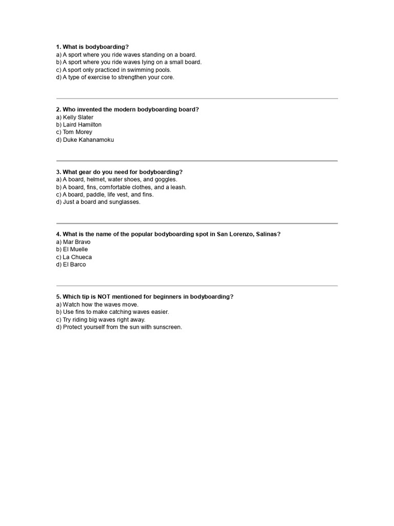 quizz (3) | PDF | Water Sports | Boardsports