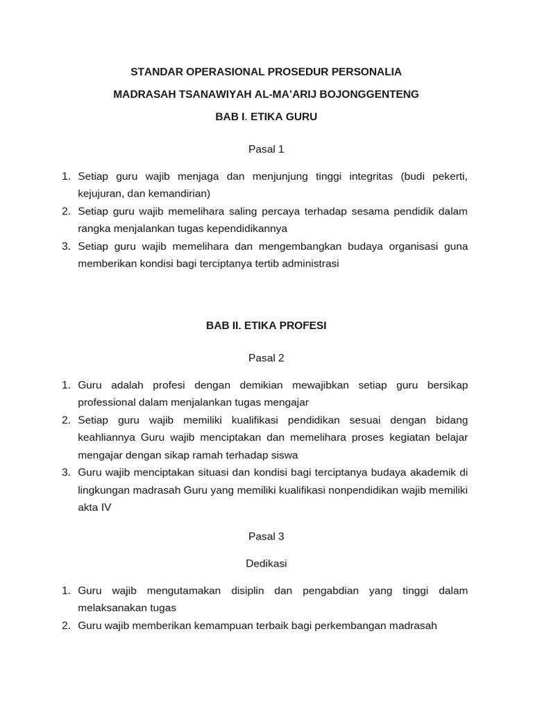 SOP Personalia MTs Al-Ma'arij | PDF