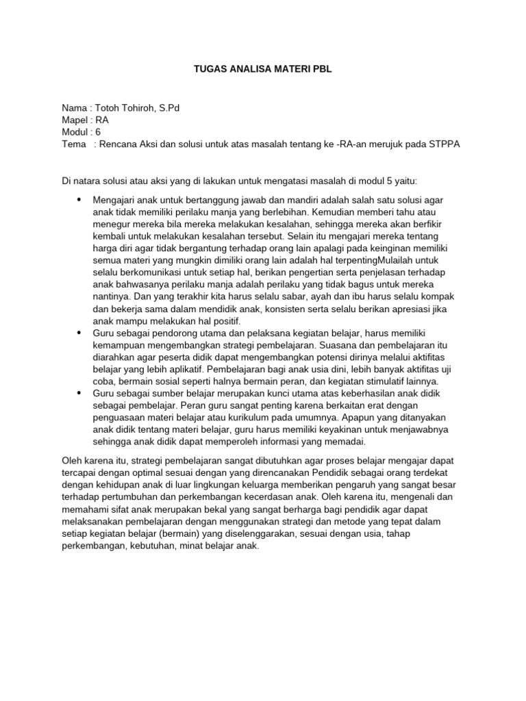TUGAS ANALISA MATERI PBL | PDF