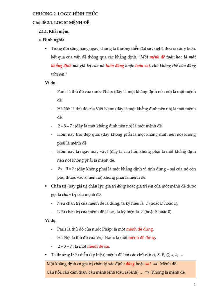 CHÃ Â¯Ã Â NG 2. LOGIC HÃ Å NH THÃ¡Â»Â¨C - LÃ Â THUYÃ¡ÂºÂ¾T | PDF