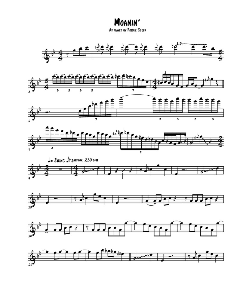 Moanin' Bari Intro (Bb-Instruments) 2019 | PDF