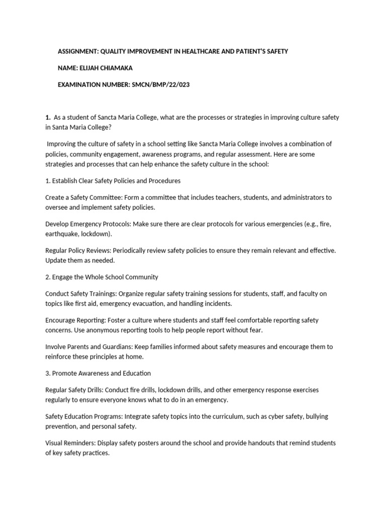 Assignment - Elijah Chiamaka | PDF | Nursing | Patient