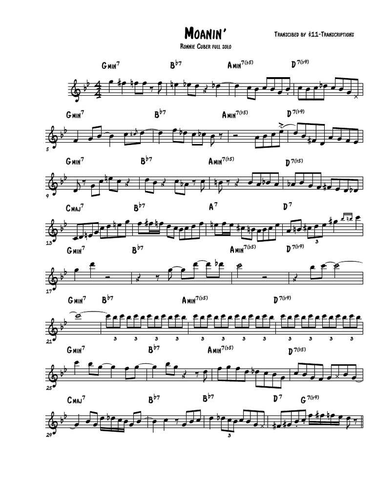 Moanin' Full Solo (Bb-Instruments) | PDF