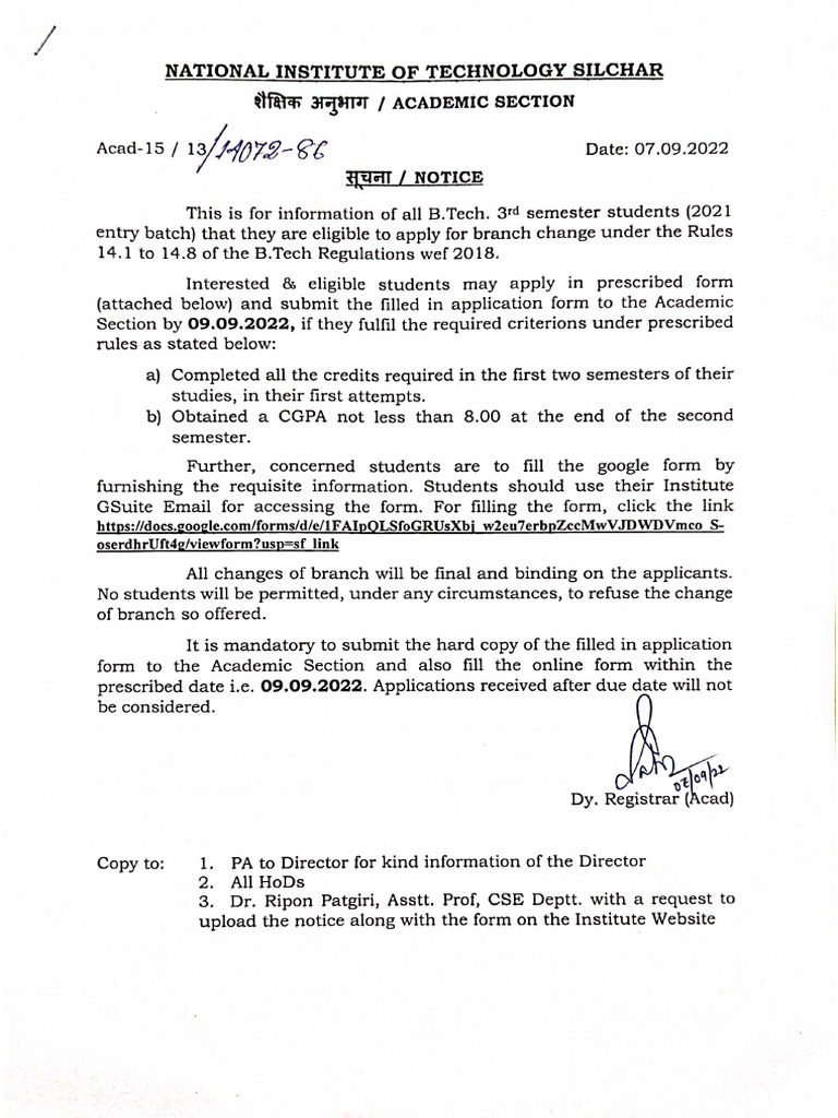 Branch Change Notice With Form 2022 Batch | PDF