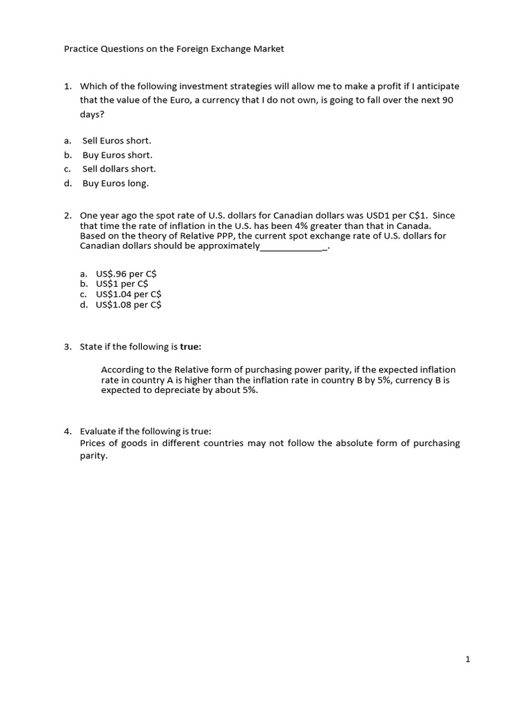 Practice Questions On The Foreign Exchange Market Qns Nov 2024 | PDF ...