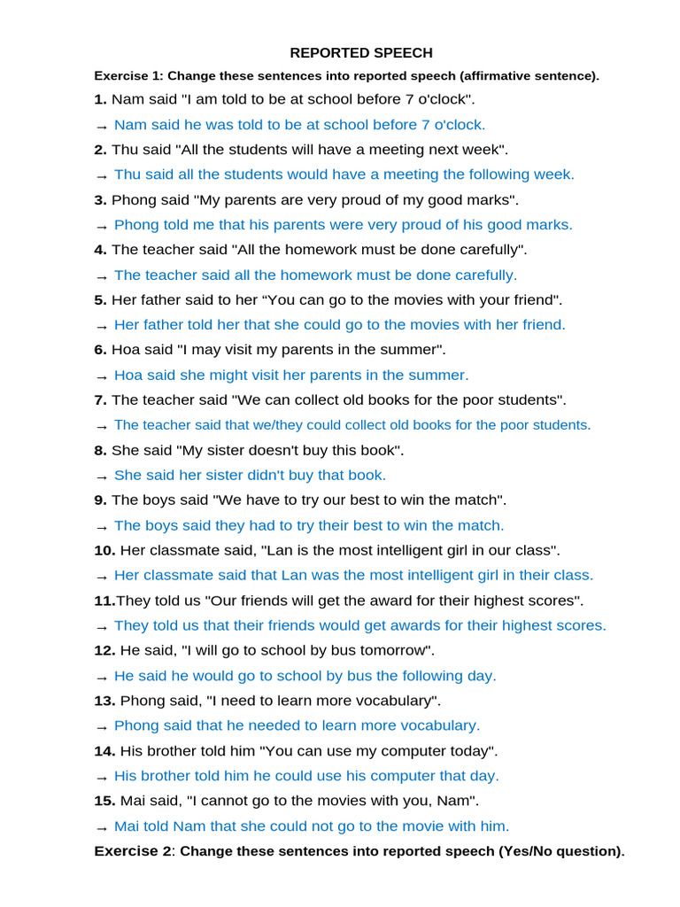 Reported Speech Key | PDF