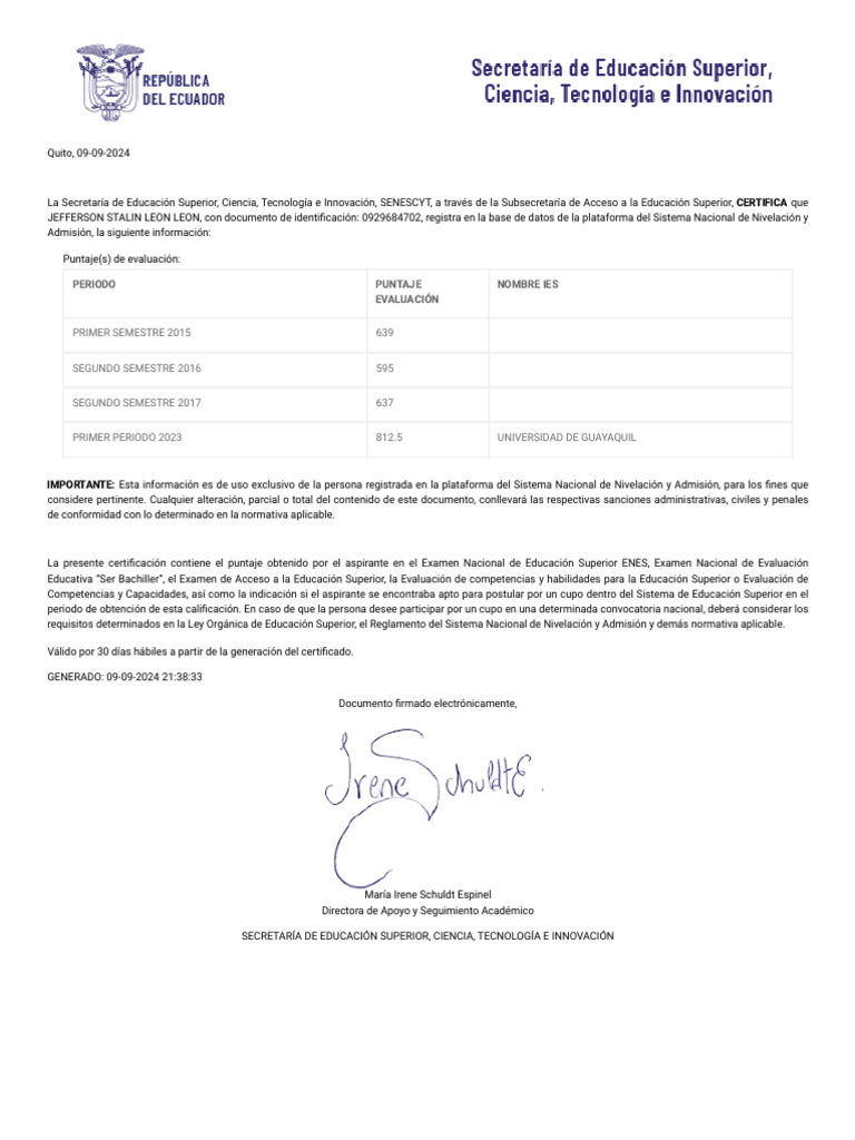 Puntaje Del Senecy | PDF | Educación más alta