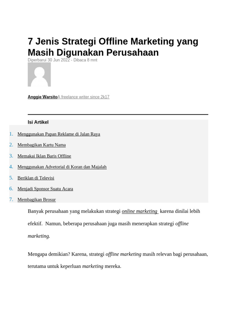7 Jenis Strategi Promosi Offline Marketing yang Masih Digunakan Perusahaan | PDF