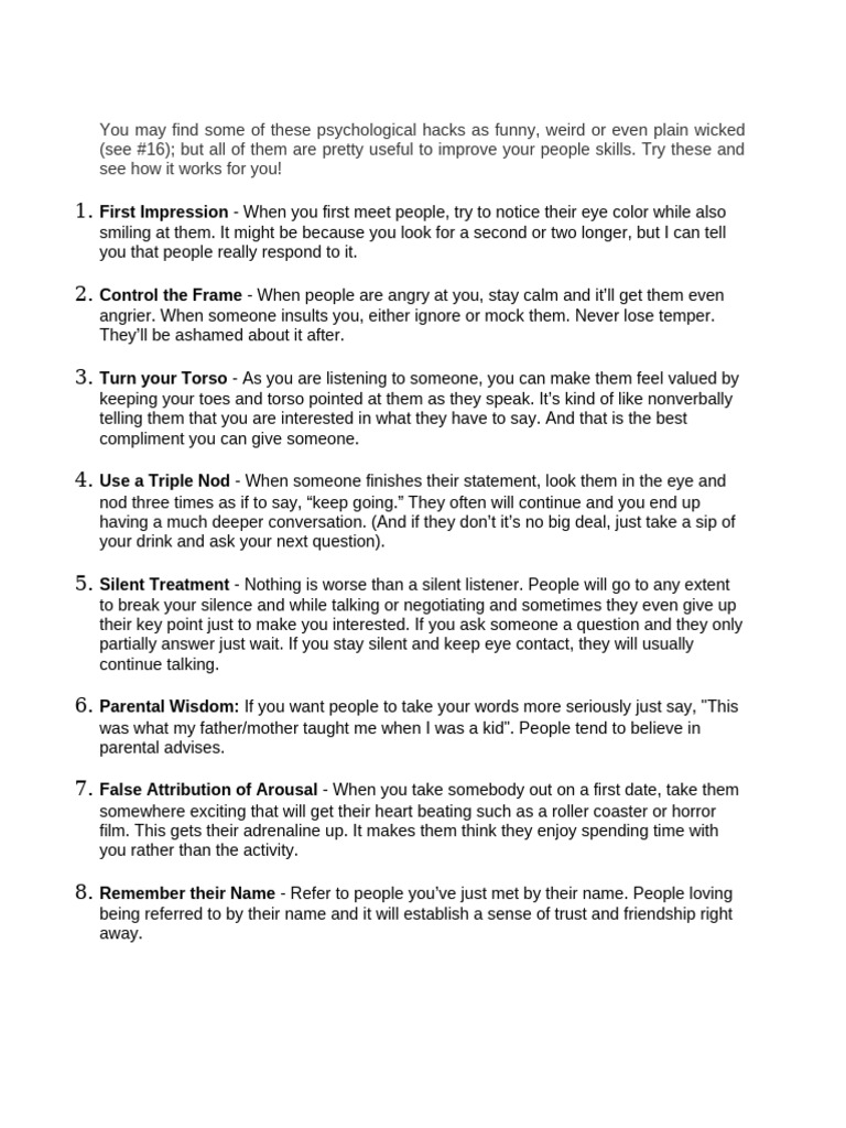20 Psychological Hacks for Better People Skills | PDF