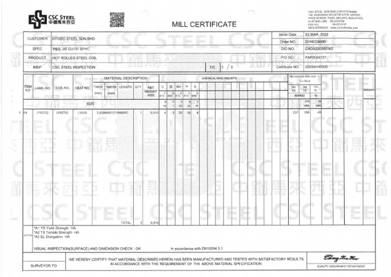 P&O 3.0 Mill cert | PDF