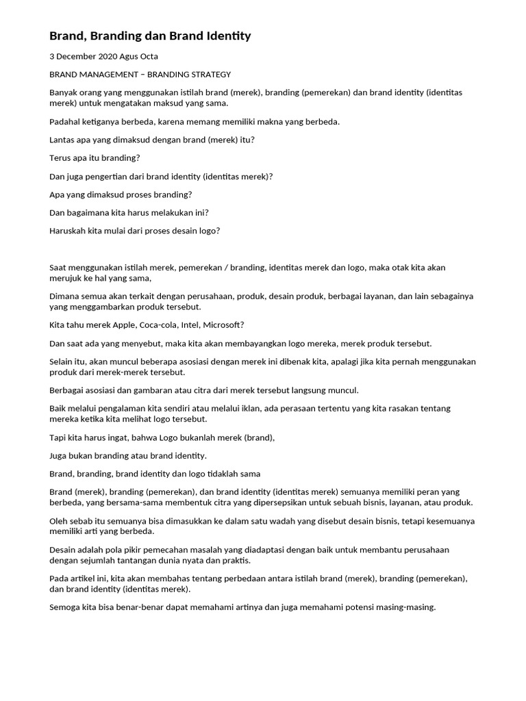 Brand, Branding Dan Brand Identity | PDF