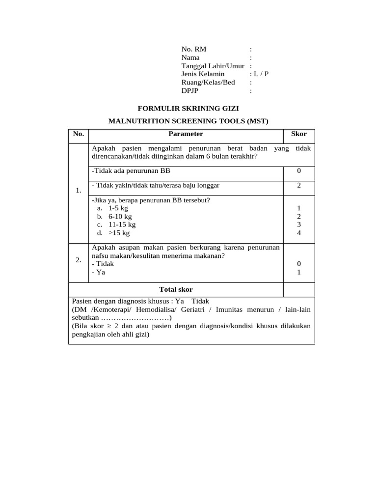 Formulir Skrinning Gizi MST | PDF