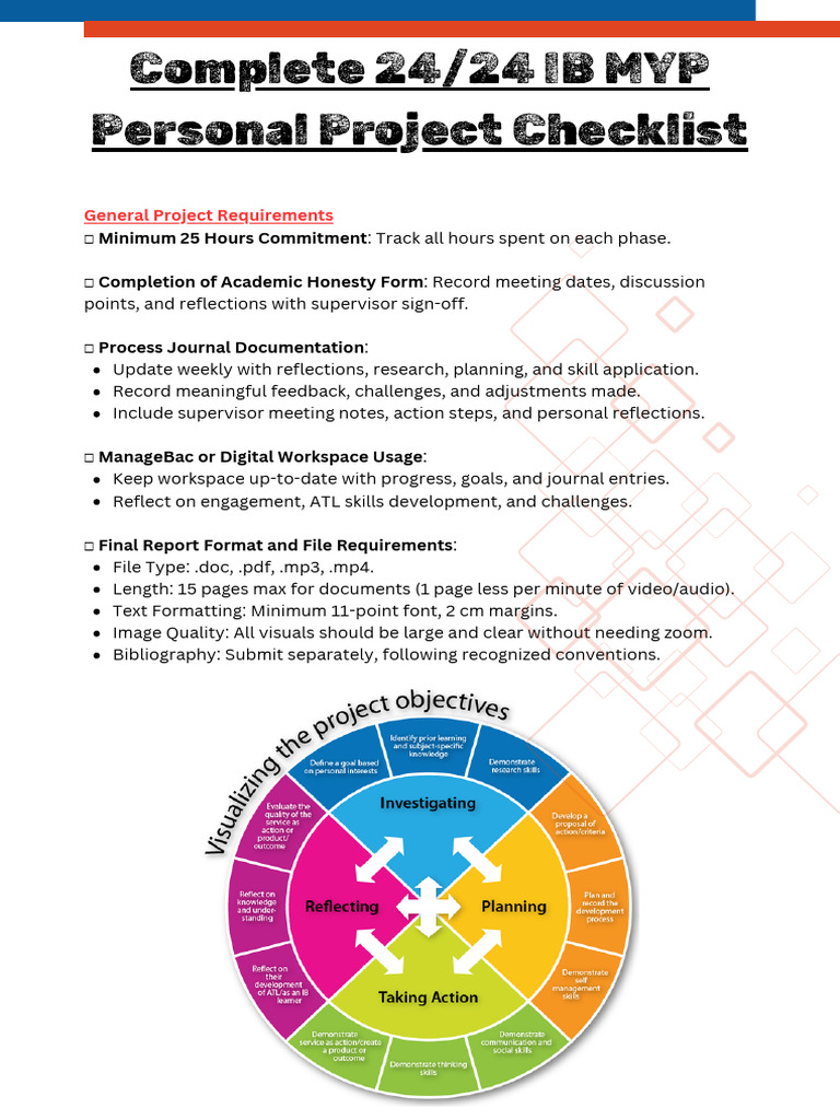 Complete 24/24 IB MYP Personal Project Checklist: Minimum 25 Hours ...