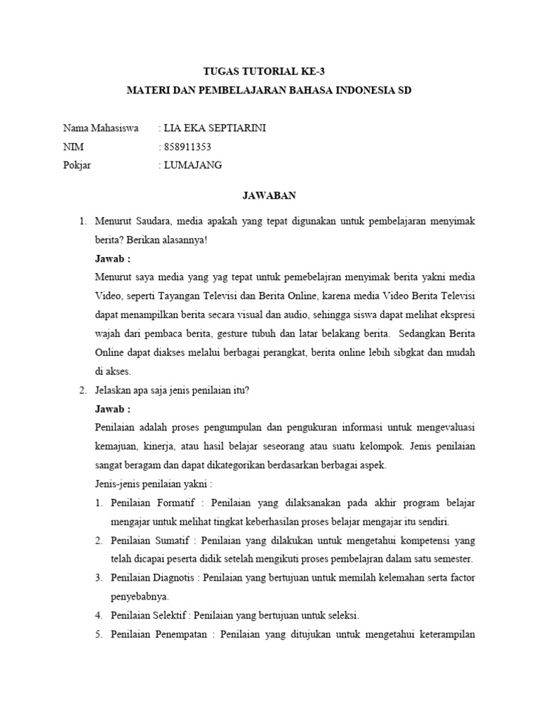 TT3 MATERI DAN PEMBELAJAARAN BAHASA INDONESIA SD_LIA EKA SEPTIARINI | PDF