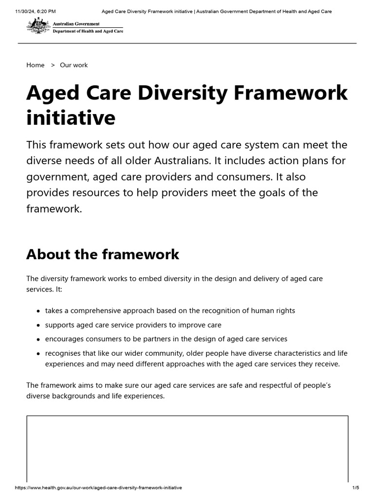 Aged Care Diversity Framework Initiative - Australian Government Department of Health and Aged ...