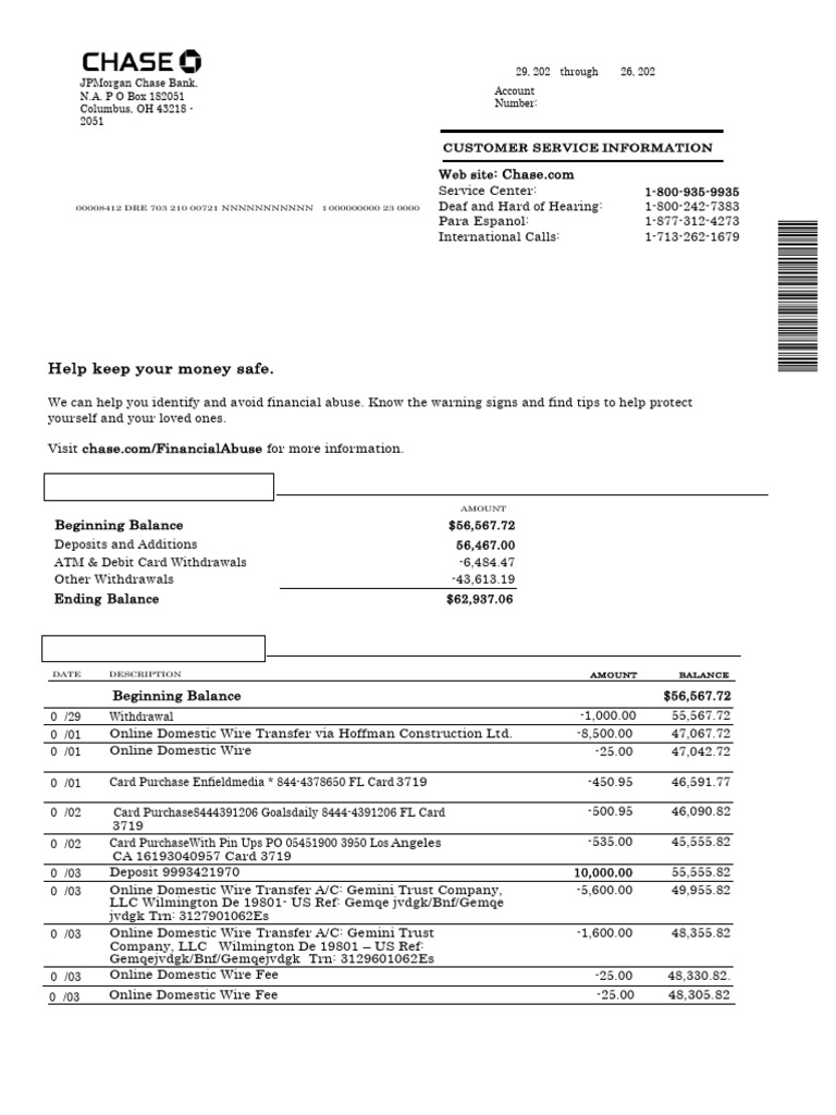Chase Bank Statements | PDF | Banks | Debit Card
