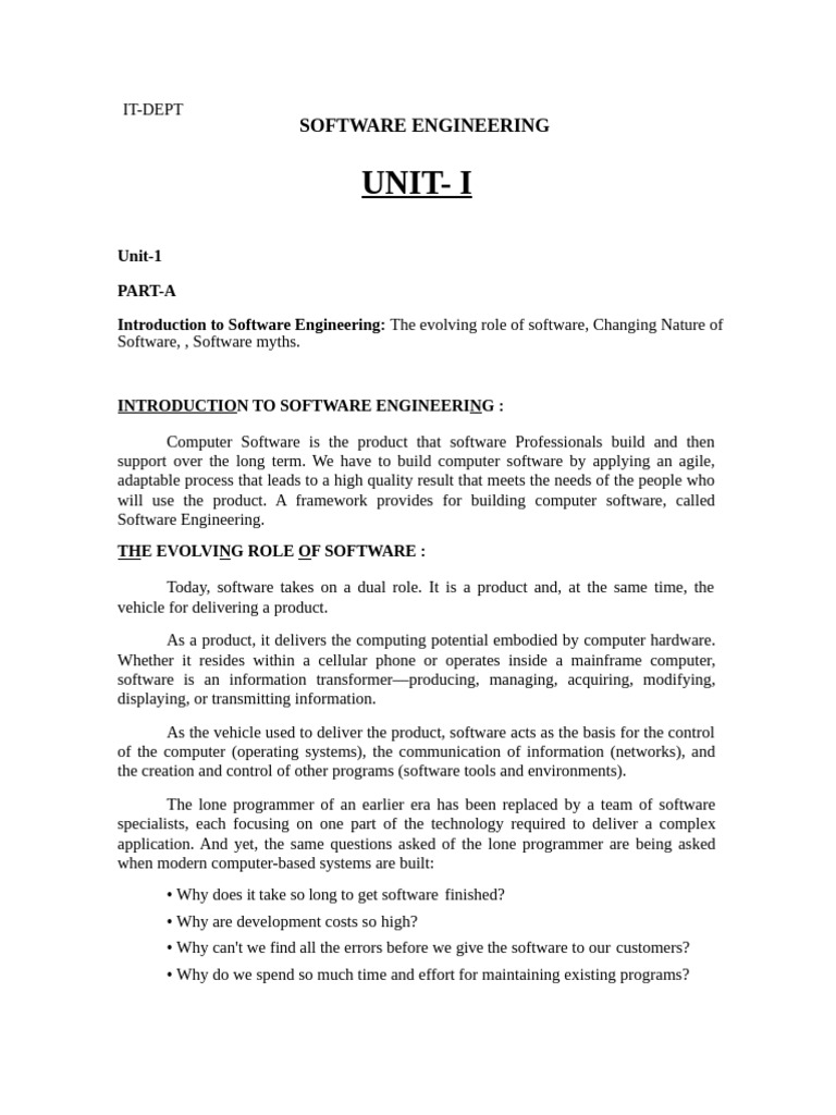Software Engineering UNIT-I (As Per New Syllabus) | PDF | Software | Software Development Process