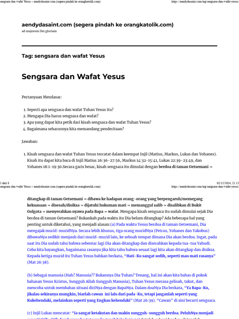 Sengsara Dan Wafat Yesus - Aendydasaint - Com (Segera Pindah Ke Orangkatolik - Com) | PDF
