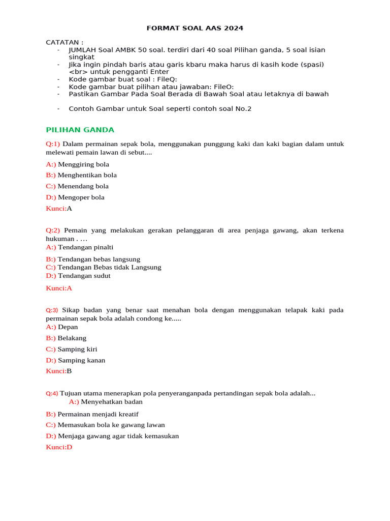 SOAL AAS 2024 (PJOK) | PDF