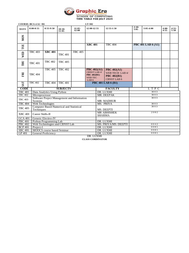 Bca BSC It Cs Sem 4 Tentative Time Table 2024-4 | PDF | Software Engineering | Computer Engineering