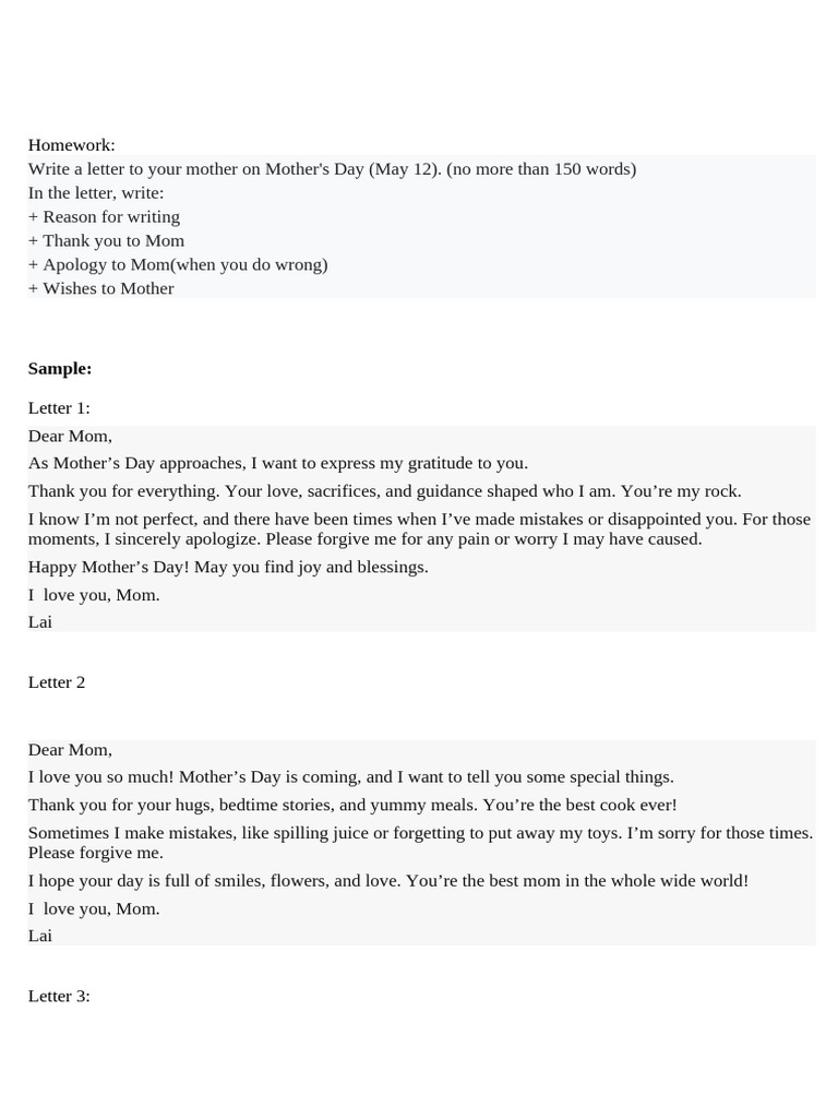 Heartfelt Mother's Day Letters | PDF