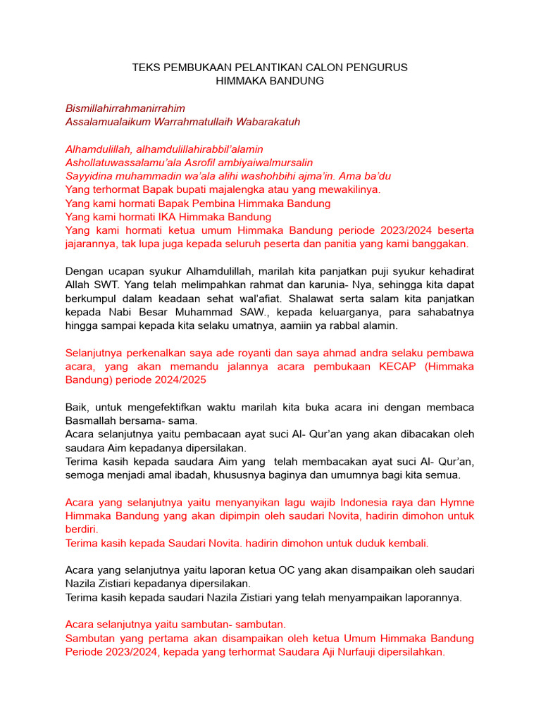 Teks MC Pembukaan Kecap | PDF