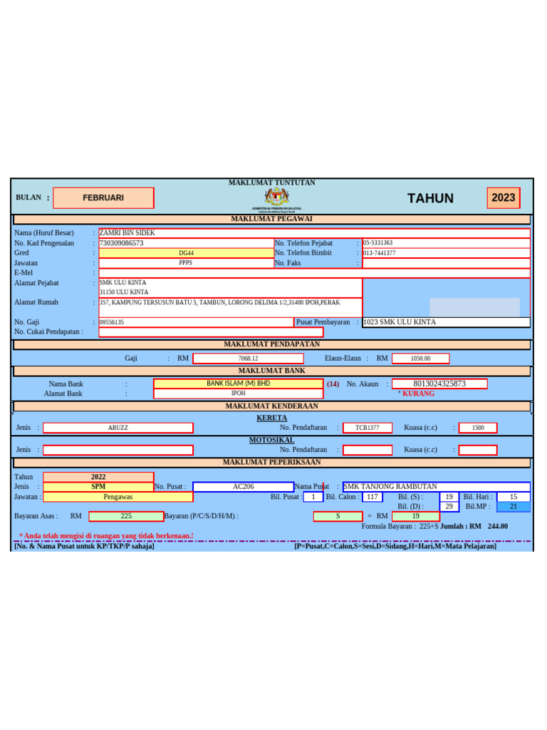 Borang Tuntutan SPM Feb 2023 ZAMRI | PDF